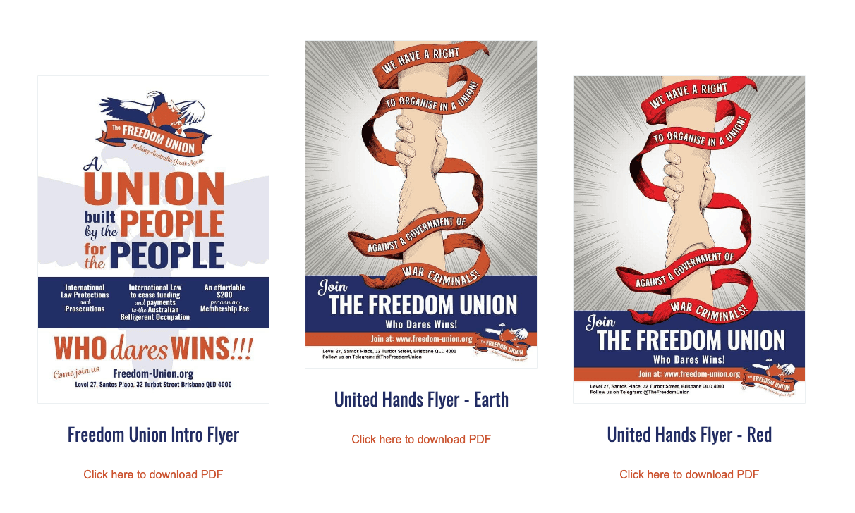 Promotional Flyers - Support the Freedom Union of Australia